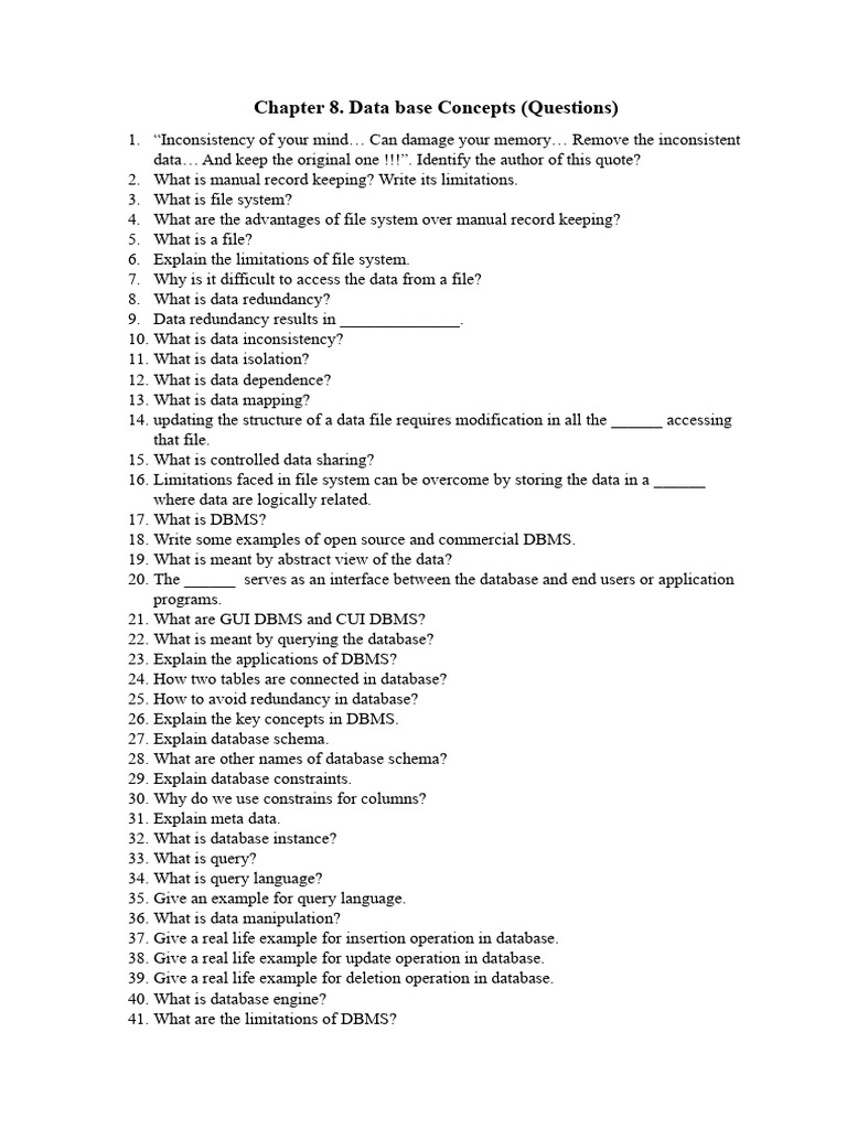 DBMS Questions | PDF | Relational Model | Databases