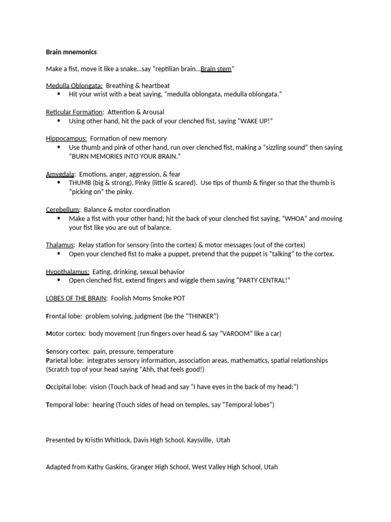 Biology Brain Mnemonics | PDF