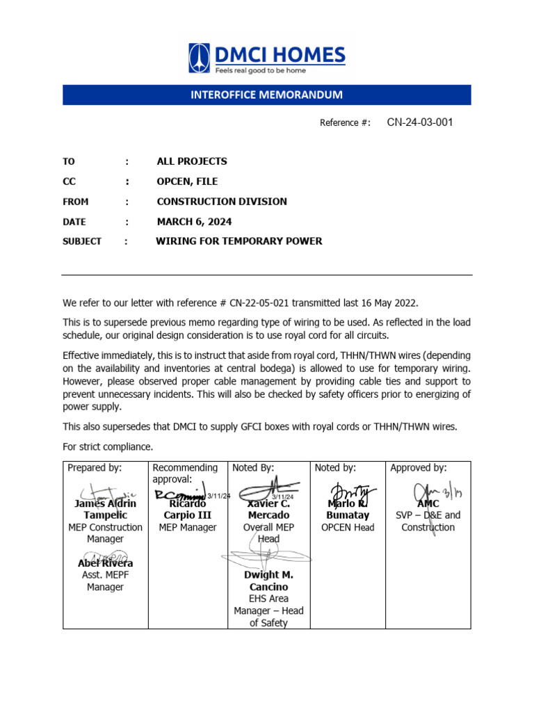 CN-24!03!001 Wiring For Temporary Power - Signed | PDF