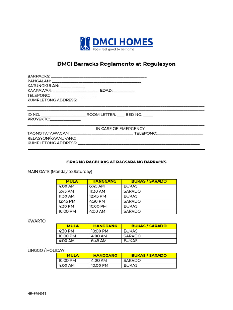 HR FM 041 Barracks House Rules | PDF