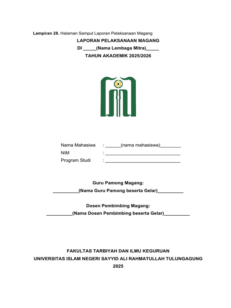 Lampiran 28 - Halaman Sampul Laporan Magang | PDF