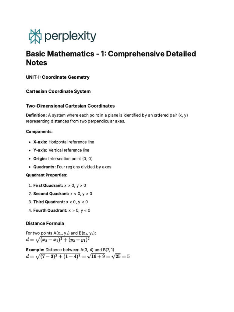 Basic Mathematics - 1 - Comprehensive Detailed Note | PDF | Cartesian ...