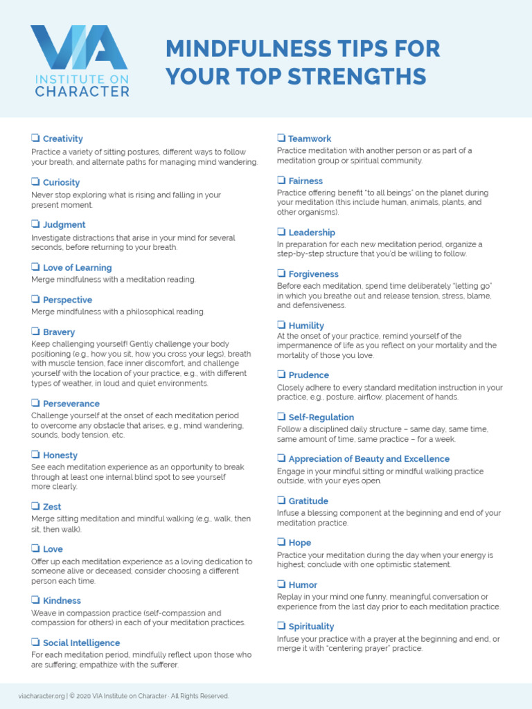 VIA Mindfulness Tips | PDF | Meditation | Mindfulness