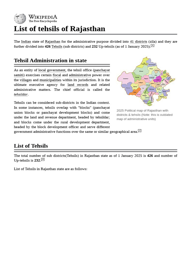 Rajasthan Tehsil List Overview | PDF | Government Of India