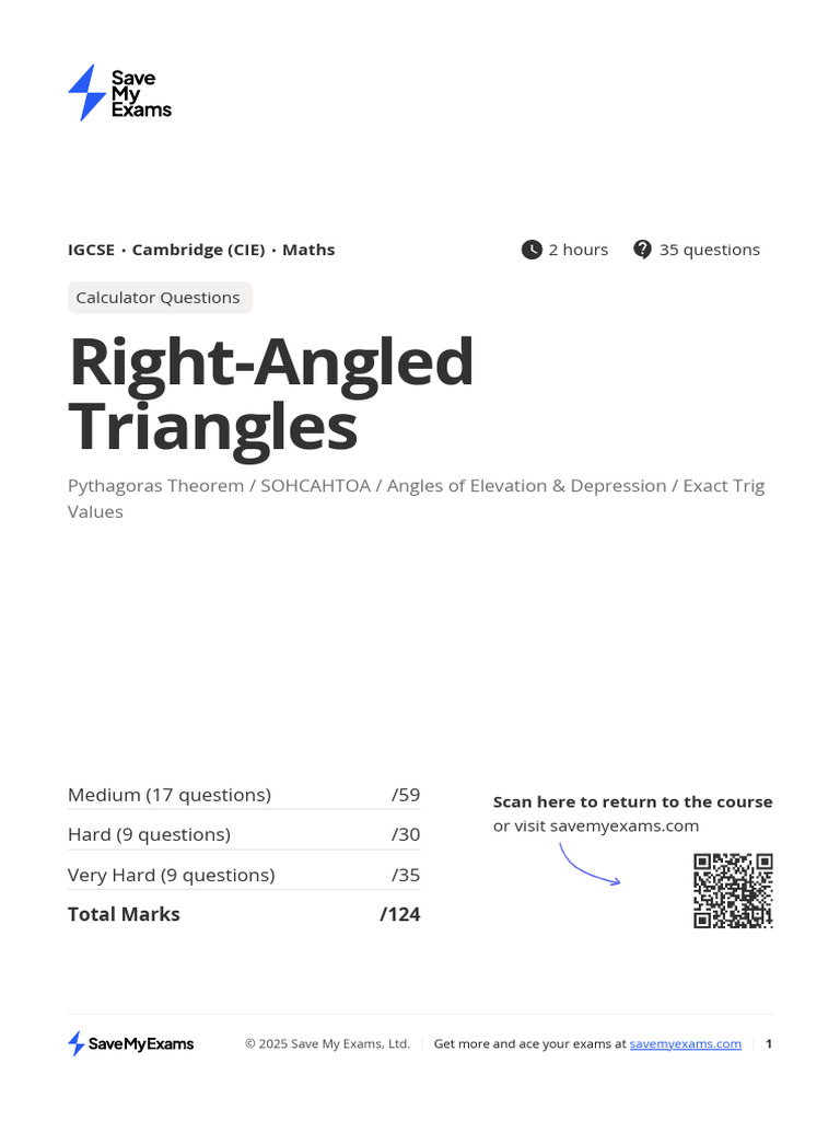 IGCSE Maths: Right-Angled Triangles Exam | PDF | Circle | Triangle