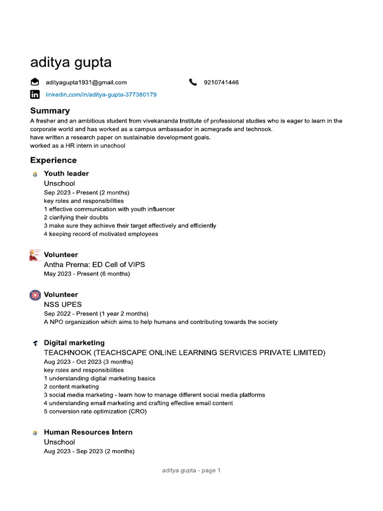 Aditya Gupta Resume | PDF