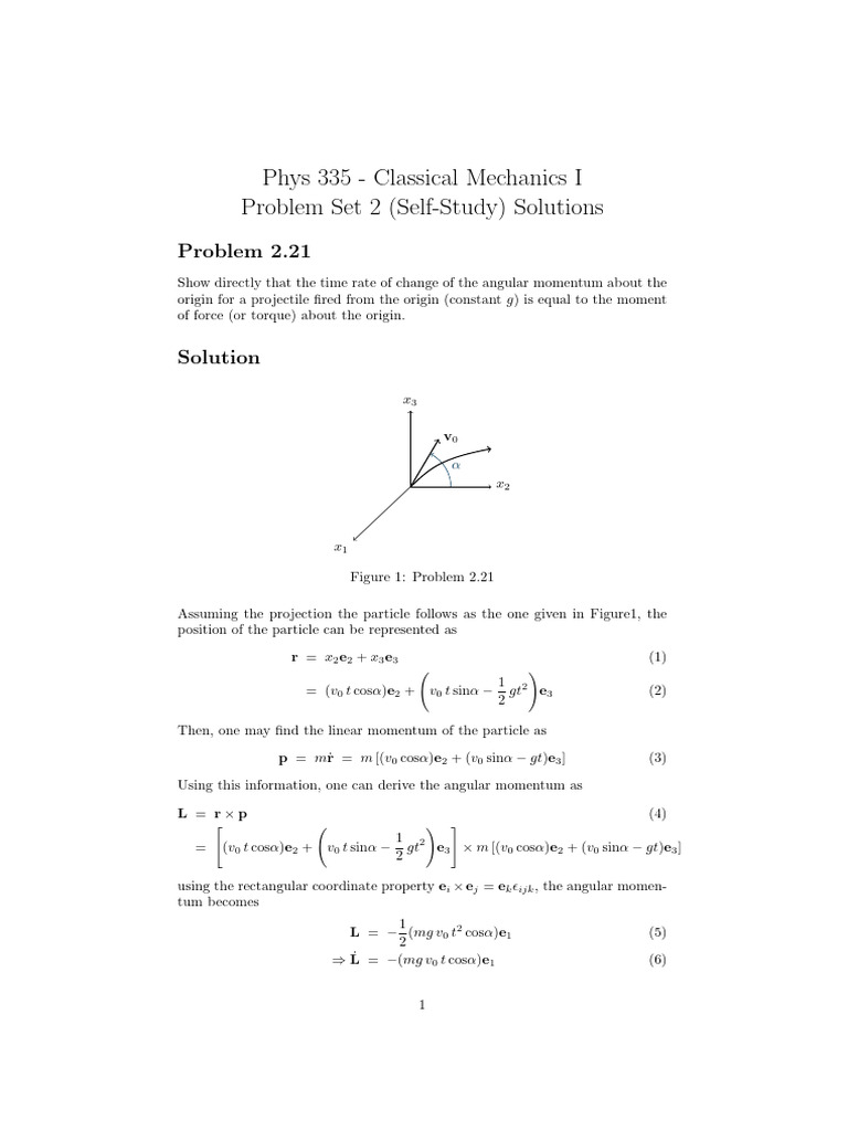 Classical Mechanics Problem Set Solutions | PDF | Torque | Force
