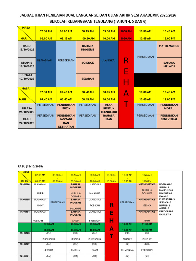 Jadual Ujian Penilaian Dual Languange Dan Ujian Akhir Sesi Akademik ...