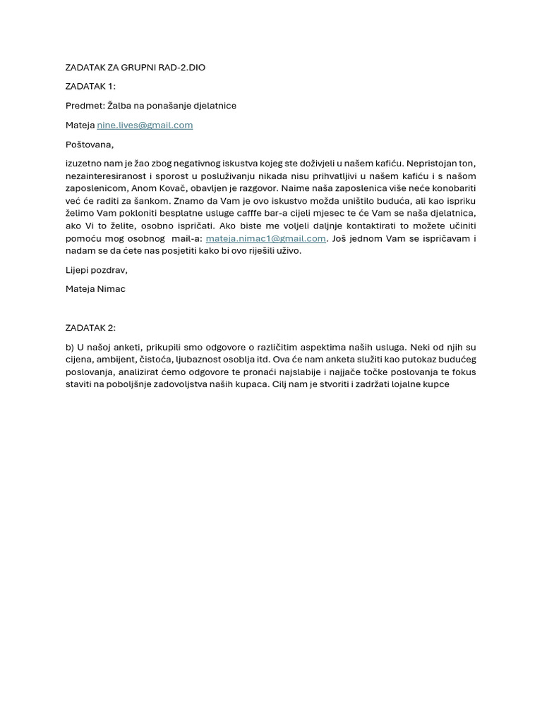 Zadatak Za Grupni Rad | PDF