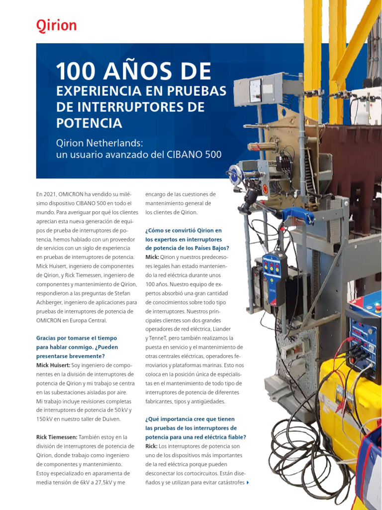 CIBANO 500 Circuit Breaker Testing Article OMICRON Magazine 2201 ESP ...