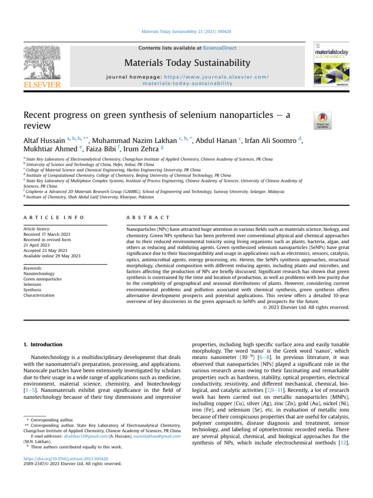 Recent Progress On Green Synthesis of Selenium Nanoparticles A Review ...