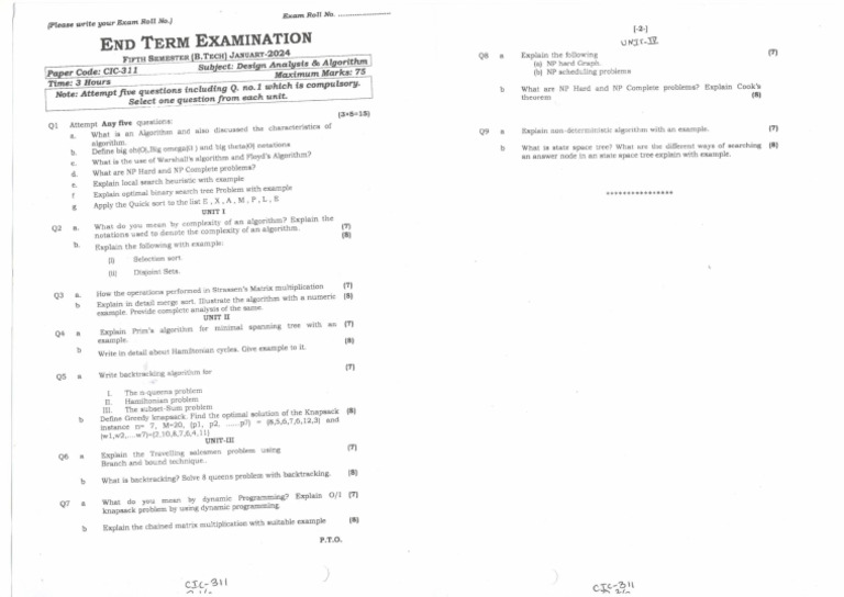 Design Analysis Algorithms Jan2024 | PDF