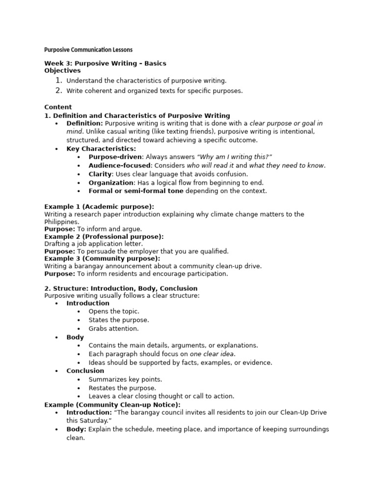 Basics of Purposive Writing | PDF | Communication | Psychological Concepts