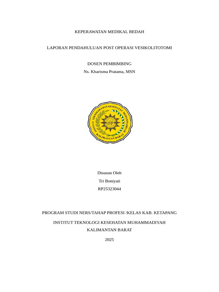 Laporan Post Operasi Vesikolitotomi | PDF