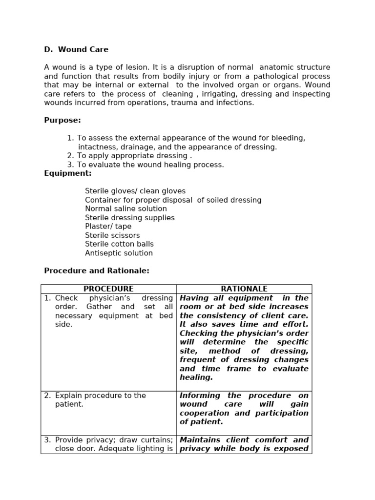 Wound Care The Procedure | PDF | Wound | Medical Specialties