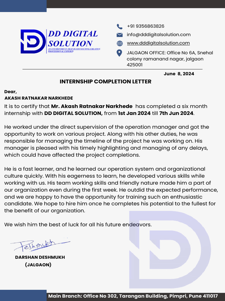 Intership Complete Letter | PDF