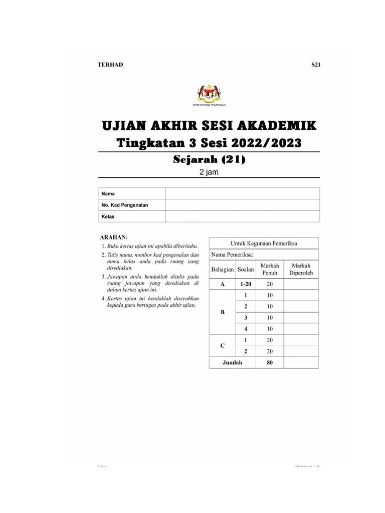 Uasa Sejarah Form 3 Format Asal | PDF