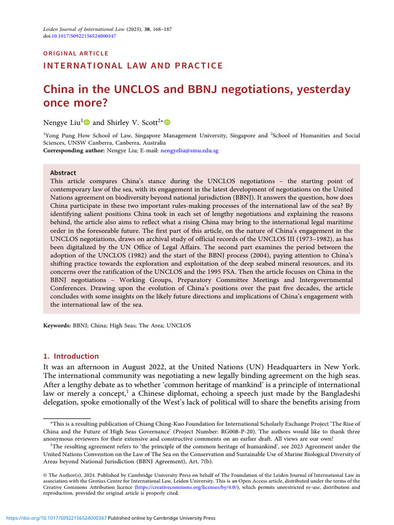 China's Role in UNCLOS and BBNJ Negotiations | PDF | United Nations ...