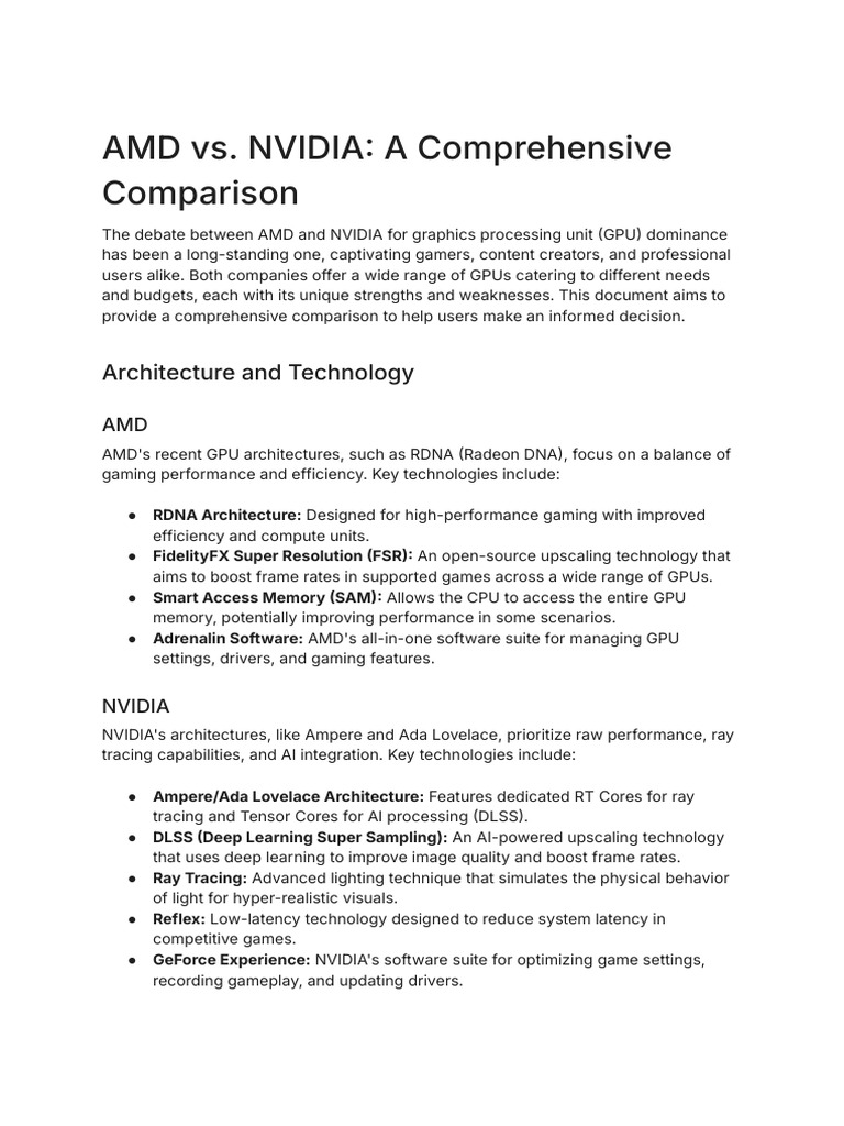 AMD vs. NVIDIA GPU Comparison Guide | PDF | Graphics Processing Unit ...