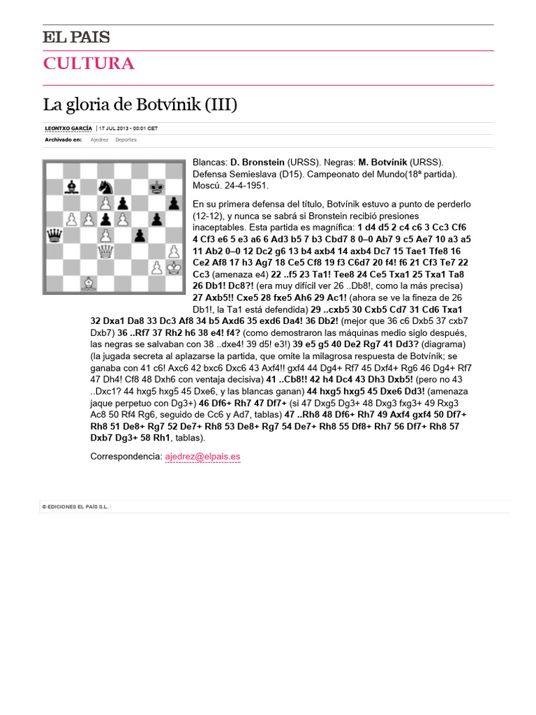 La Gloria de Botvínik (III) _ Cultura _ EL PAÍS | PDF | Ajedrez ...
