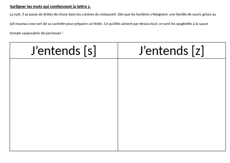 Surligner les mots avec "s" dans un texte | PDF