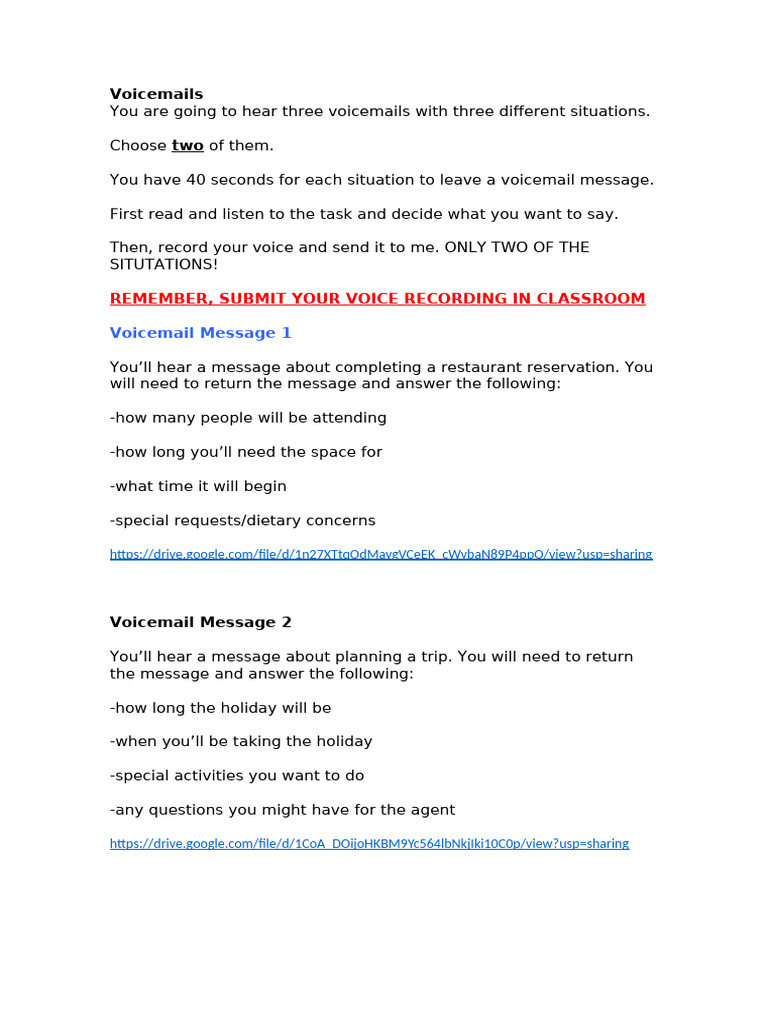 Voicemail Scenarios for Practice | PDF