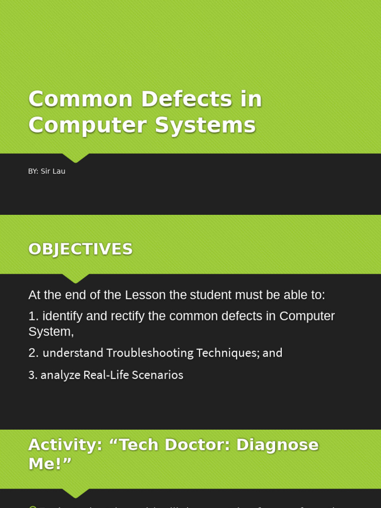LESSON 14 Common Defects in Computer Systems | PDF | Troubleshooting | Personal Computers