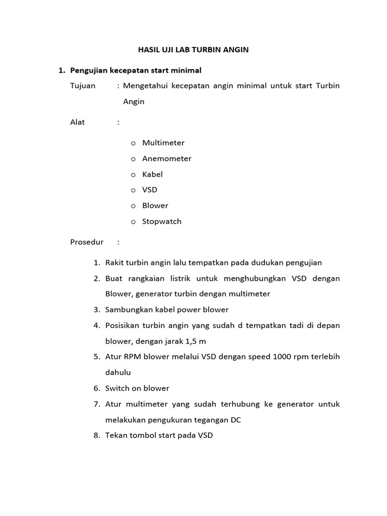 Fix Hasil Uji Lab Turbin Angin | PDF
