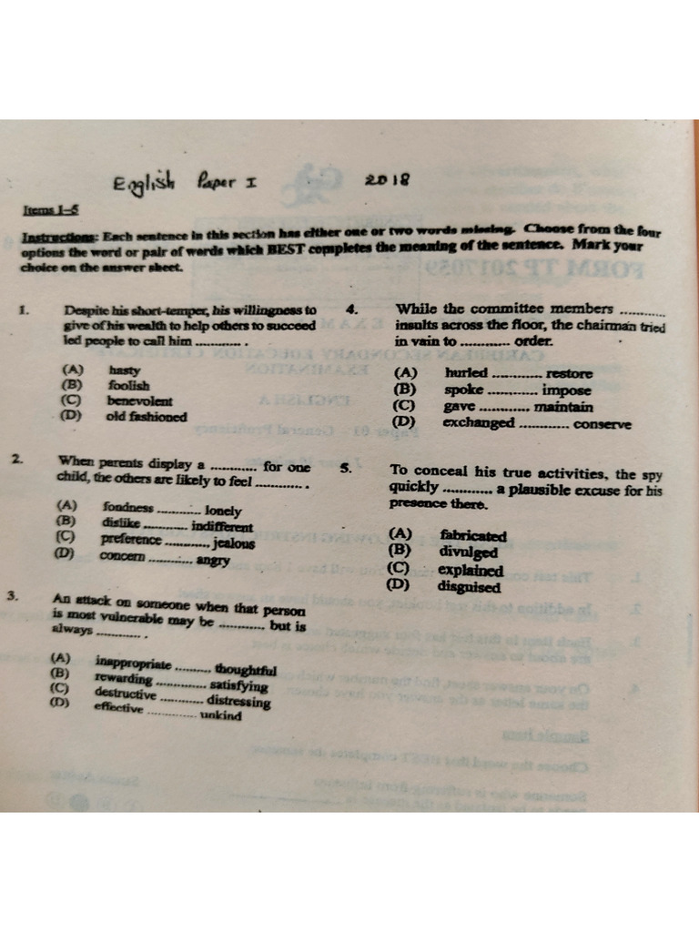 2018 To 2022 CSEC Eng. A Paper 1 | PDF
