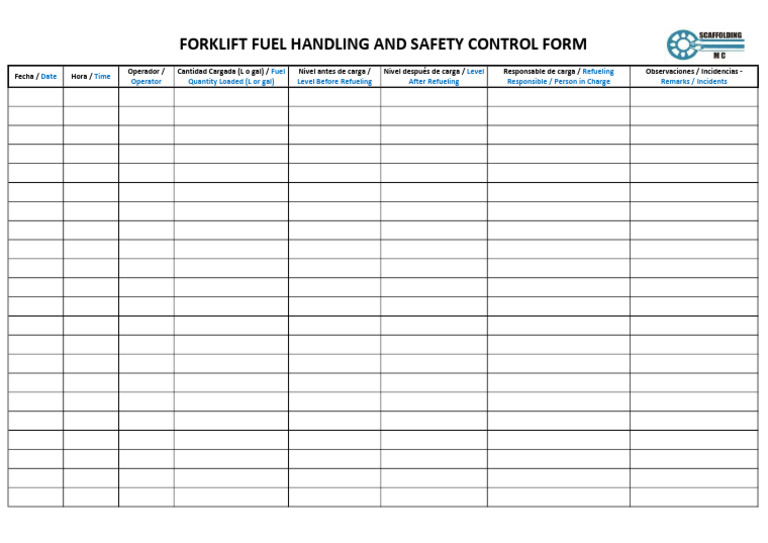 Forklift Fuel Handling Control Form | PDF