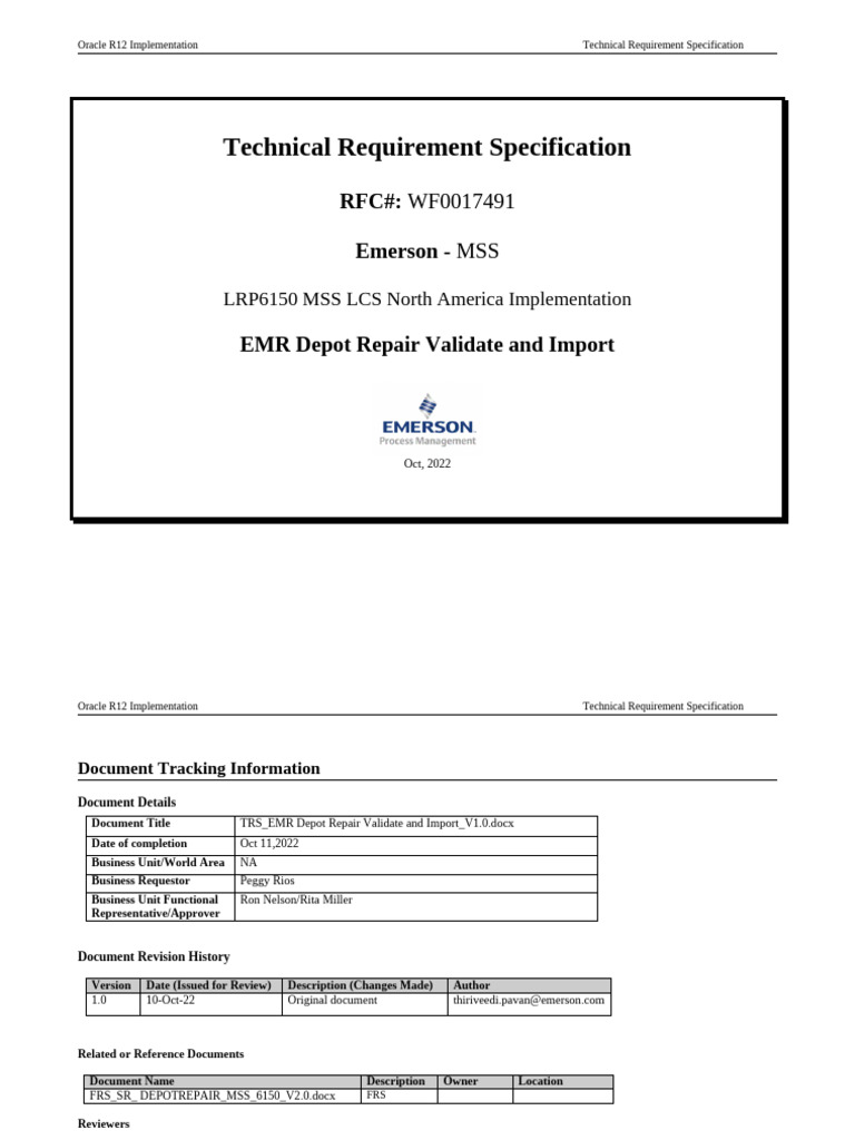 TRS - EMR Depot Repair Validate and Import - V1.0 | PDF | Sql | Parameter (Computer Programming)