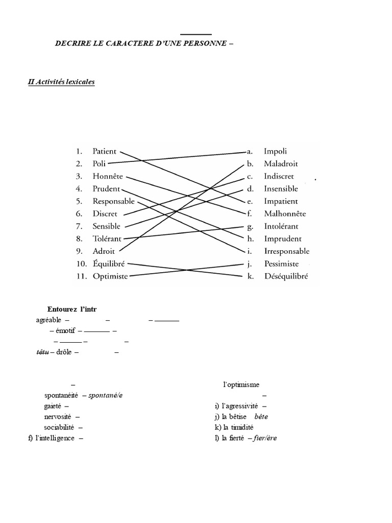 Caractéristiques et adjectifs de personnalité | PDF