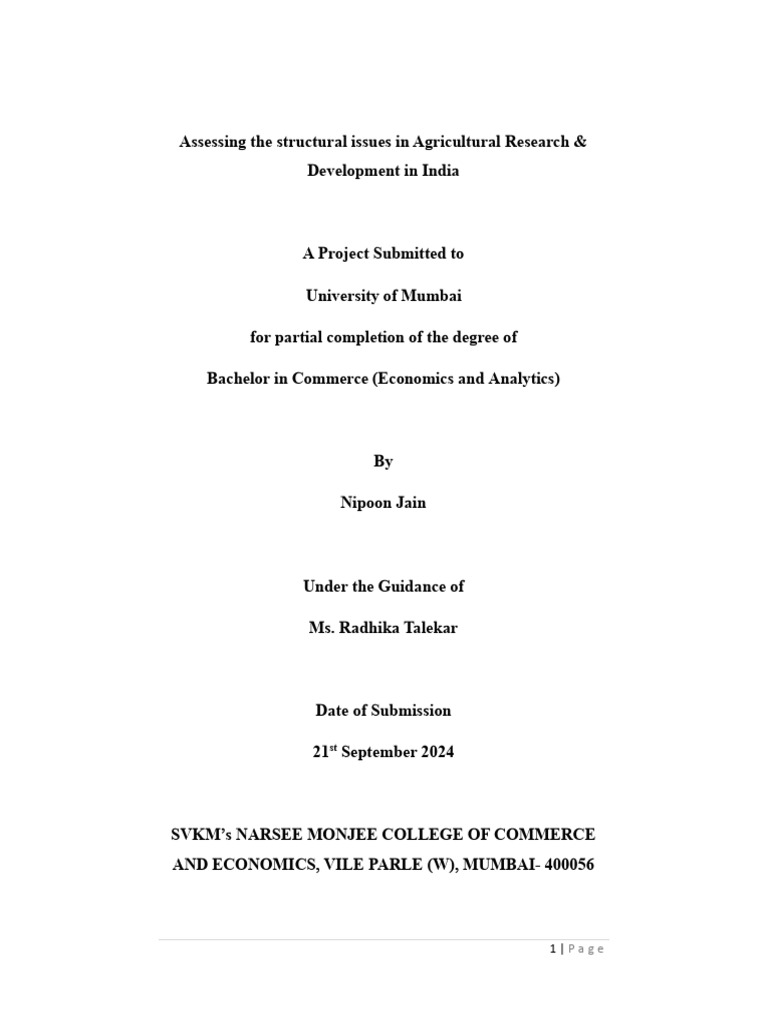 NipoonJain A010 Blackbook Final Draft | PDF | Agriculture | Cotton