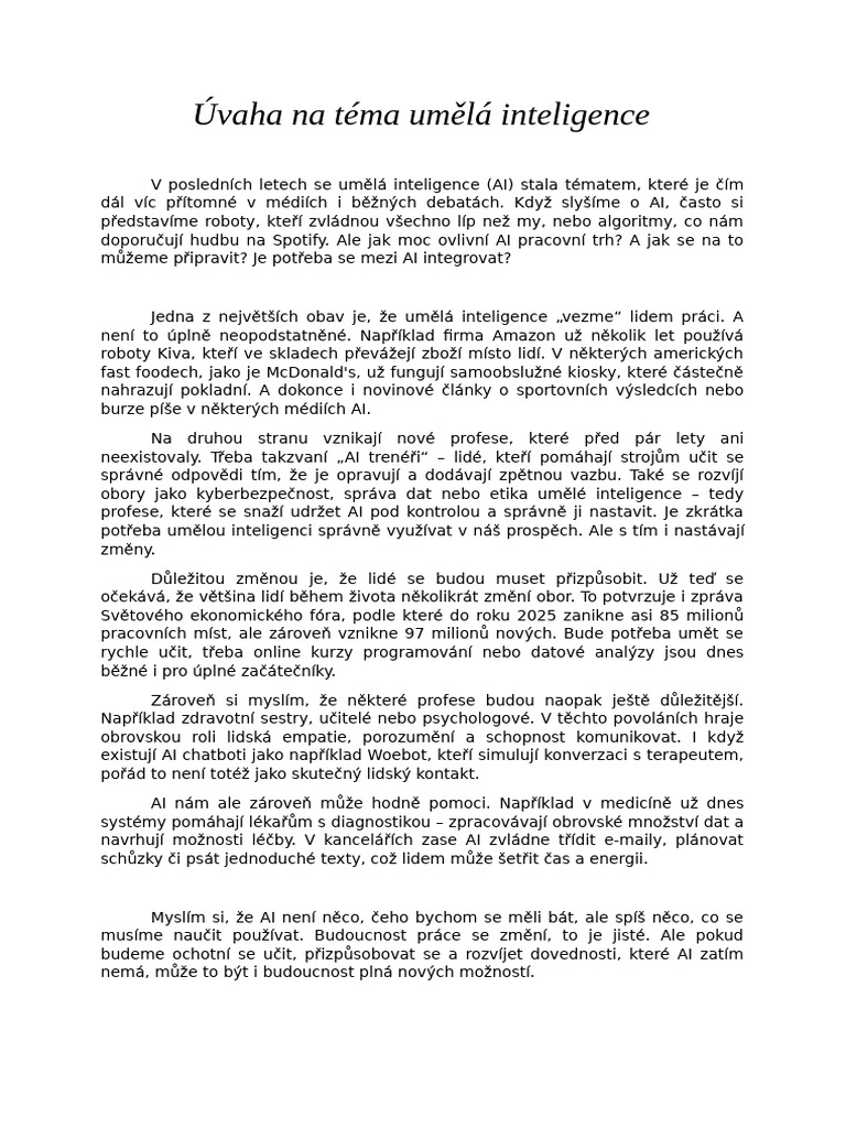 Úvaha Na Téma Umělá Inteligence | PDF