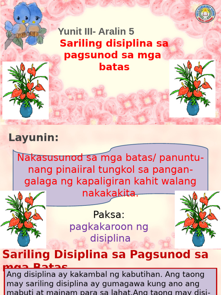 Yunit III-Aralin 5: Sariling Disiplina Sa Pagsunod Sa Mga Batas | PDF