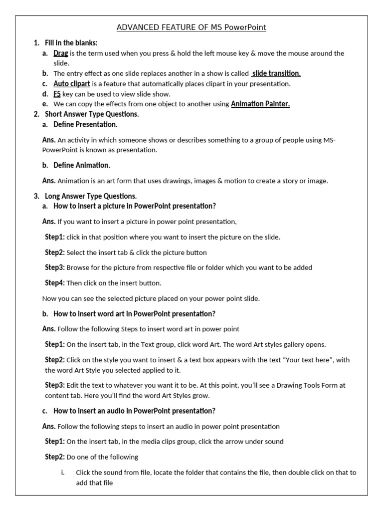 ADVANCED FEATURE OF MS PowerPoint | PDF | Microsoft Power Point | Computing