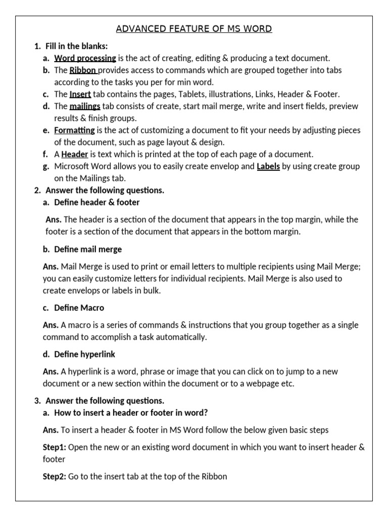 Advanced MS Word Features Explained | PDF | Microsoft Word | Text