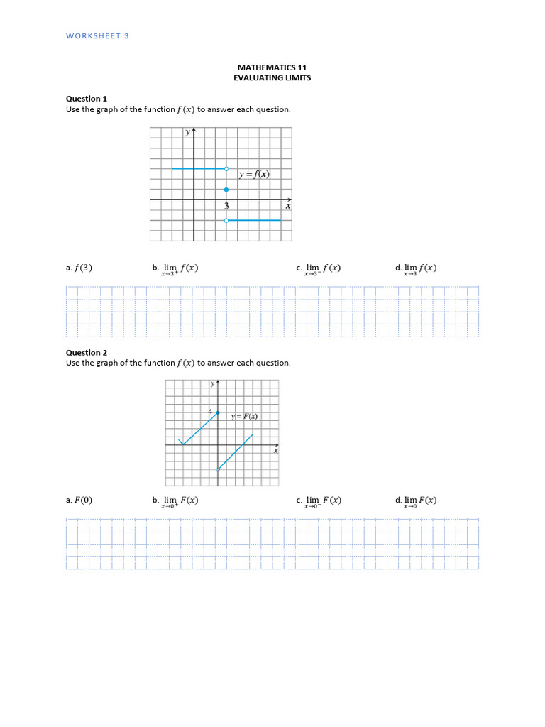 Evaluating Limits in Mathematics 11 Worksheet | PDF