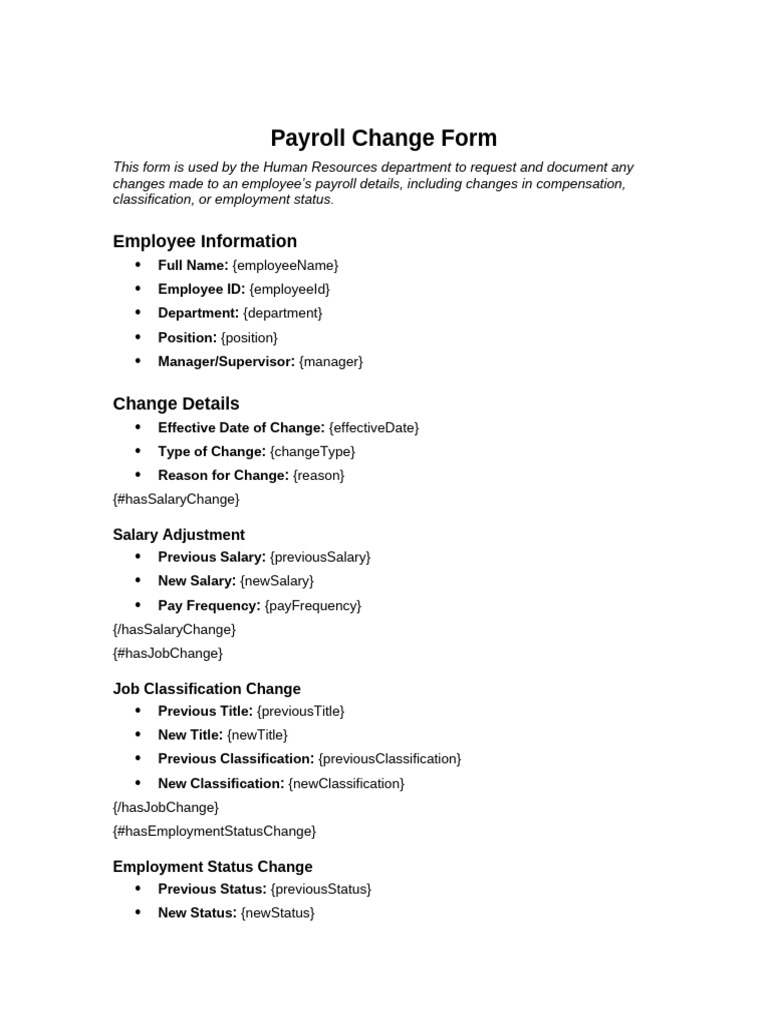 Employee Payroll Change Request Form | PDF
