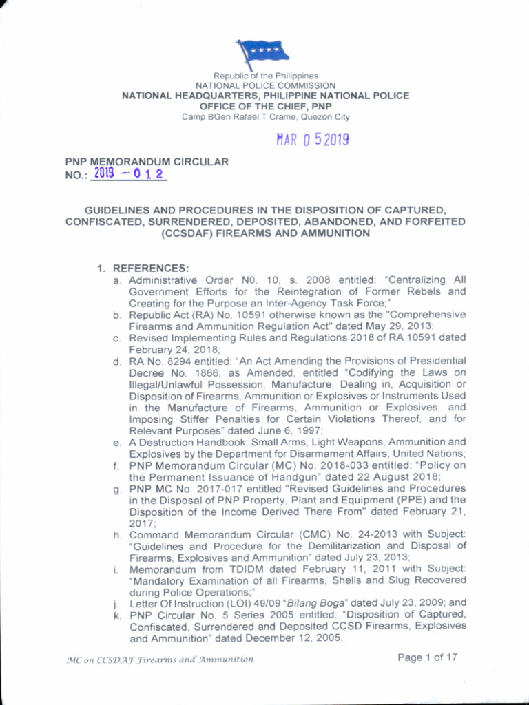 PNP Memo Circular 2019-012 - Guidelines & - Procedure in The ...