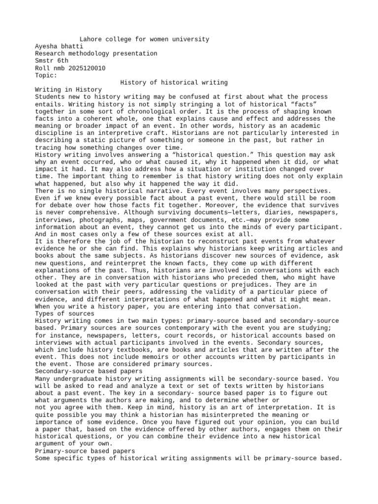 History Writing Methodology Guide | PDF | Primary Sources | Historian