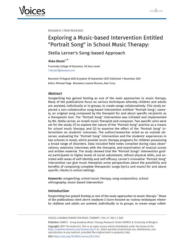 Exploring A Music-Based Intervention Entitled Port | PDF ...
