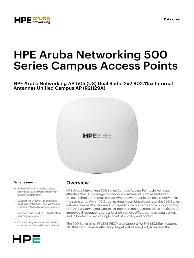 HPE Aruba Networking AP-505 (US) Dual Radio 2x2 802.11ax Internal ...