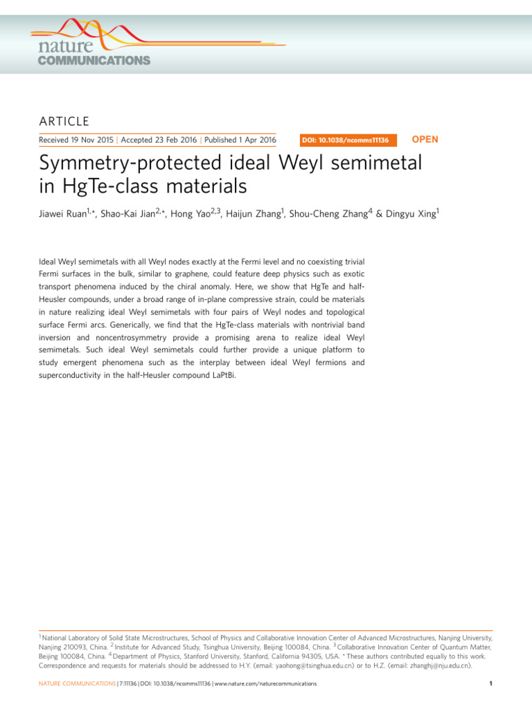 Symmetry-protected Ideal Weyl Semimetal in HgTe-class Materials | PDF ...