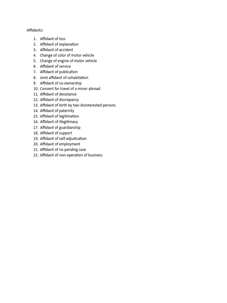 Types of Affidavits Explained | PDF