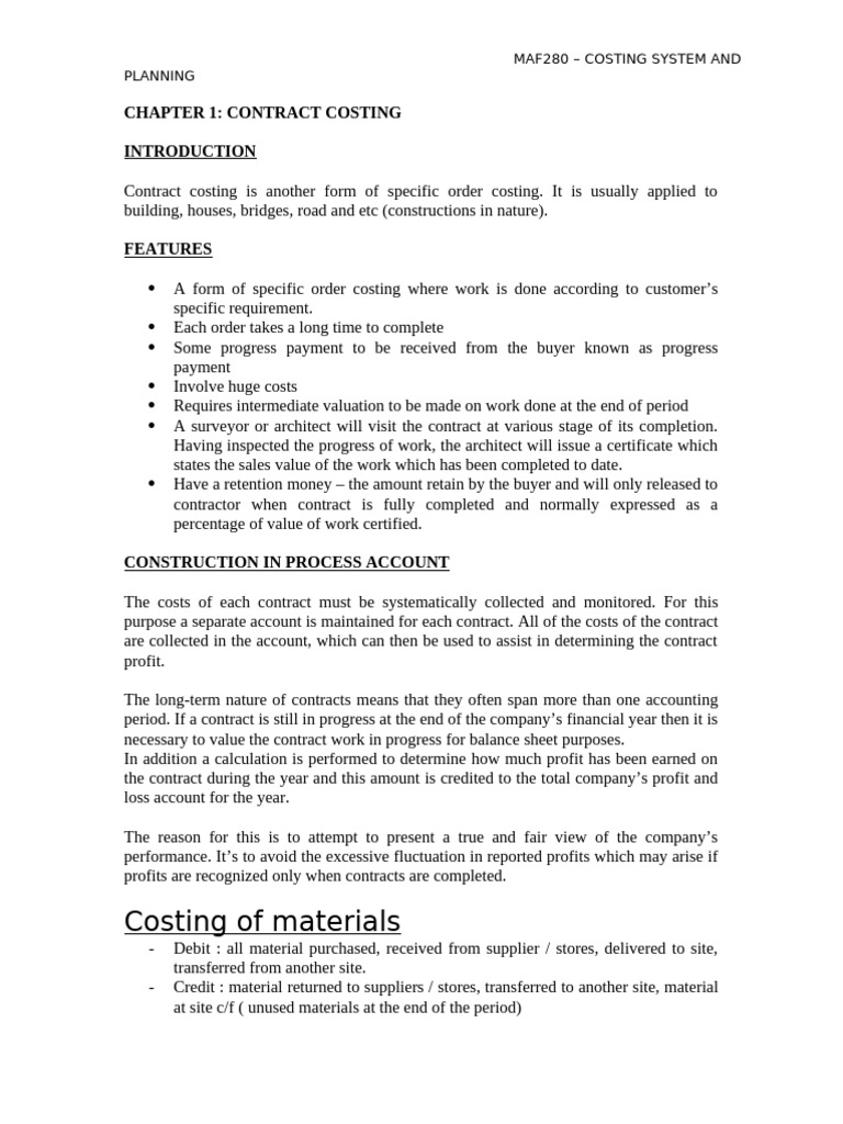 CHAPTER 1 Contract Costing | PDF | Expense | Debits And Credits