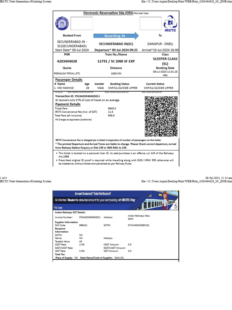 IRCTC Next Generation ETicketing System | PDF | Payments