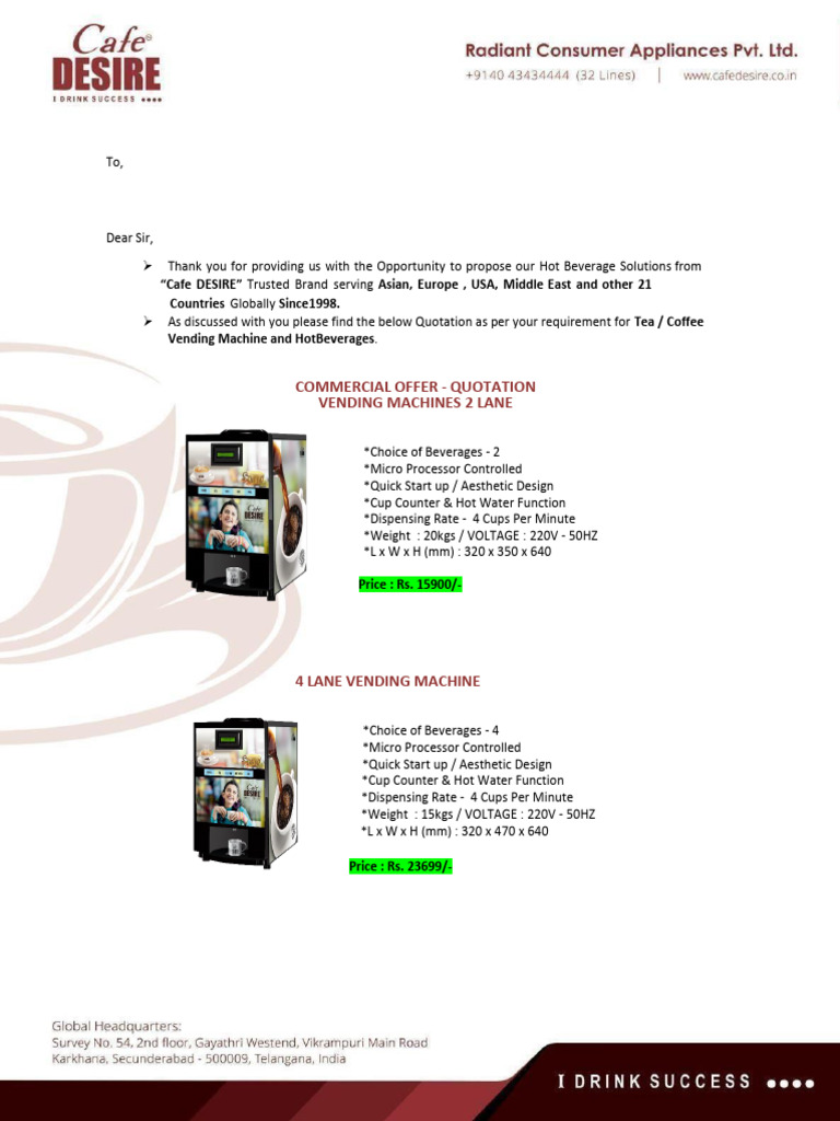 Quptation Premix Vending Machine | PDF | Vending Machine