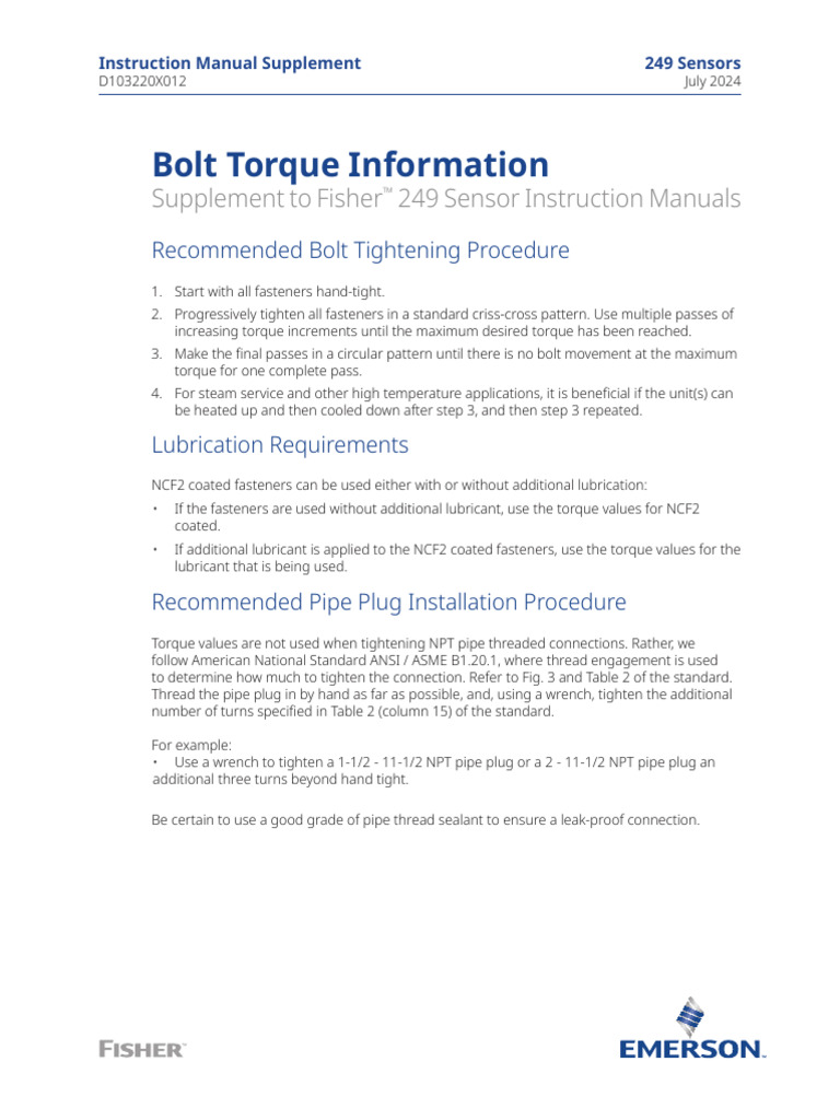 249 Sensors Torque Manual Supplement | PDF | Pipe (Fluid Conveyance ...