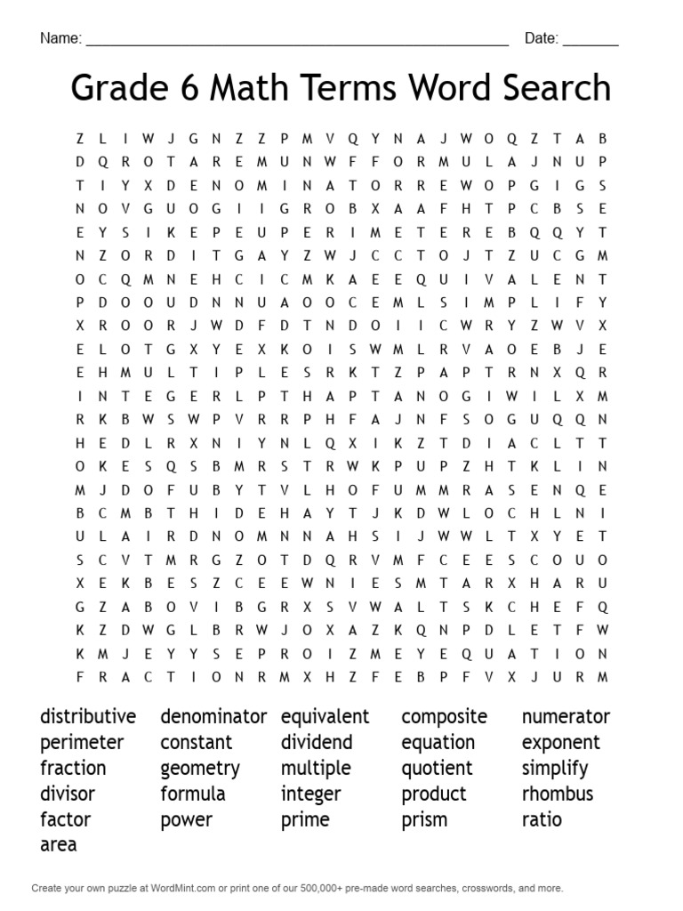 Grade_6_Math_Terms_Word_Search_3b5488_616655b8 | PDF | Ratio ...